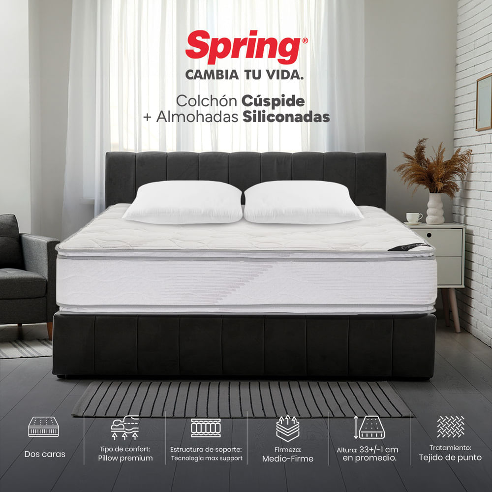 Colchón Spring Cúspide Set 140 x 190 + Almohadas - Lagobo